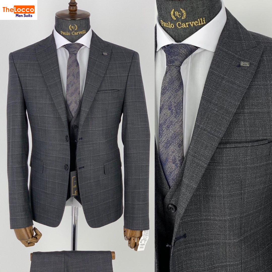 Unique Grey Plaid Pattern Slim Fit Suits for Classy Look - TheLocco